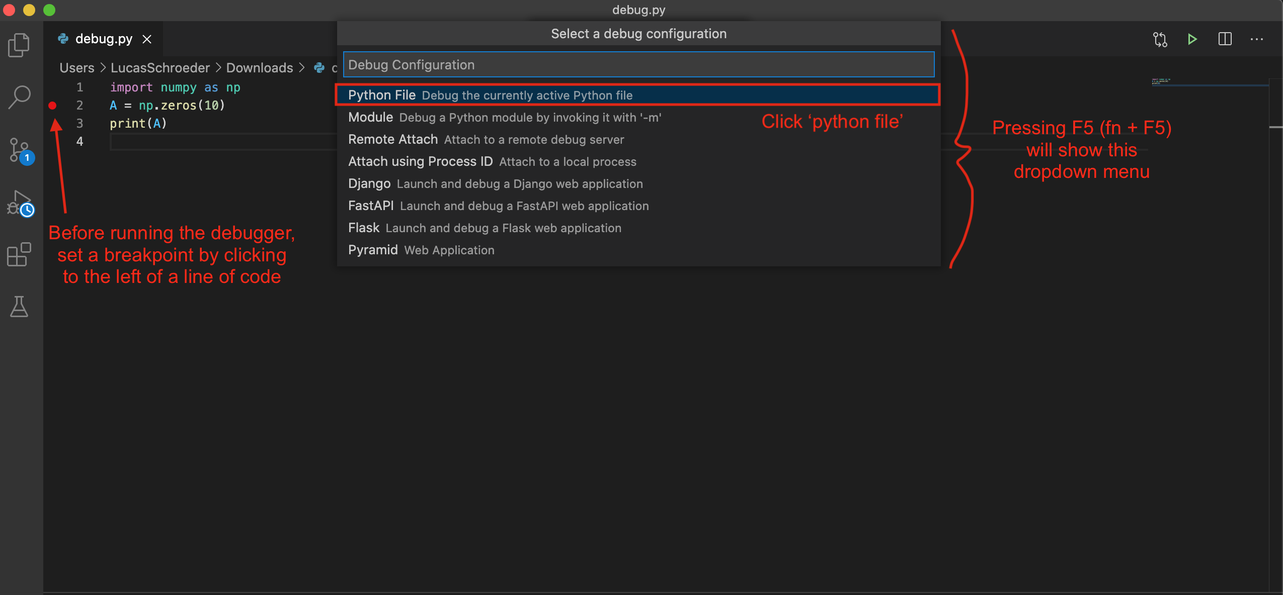 VSCode dropdown menu with VSCode dropdown menu with
